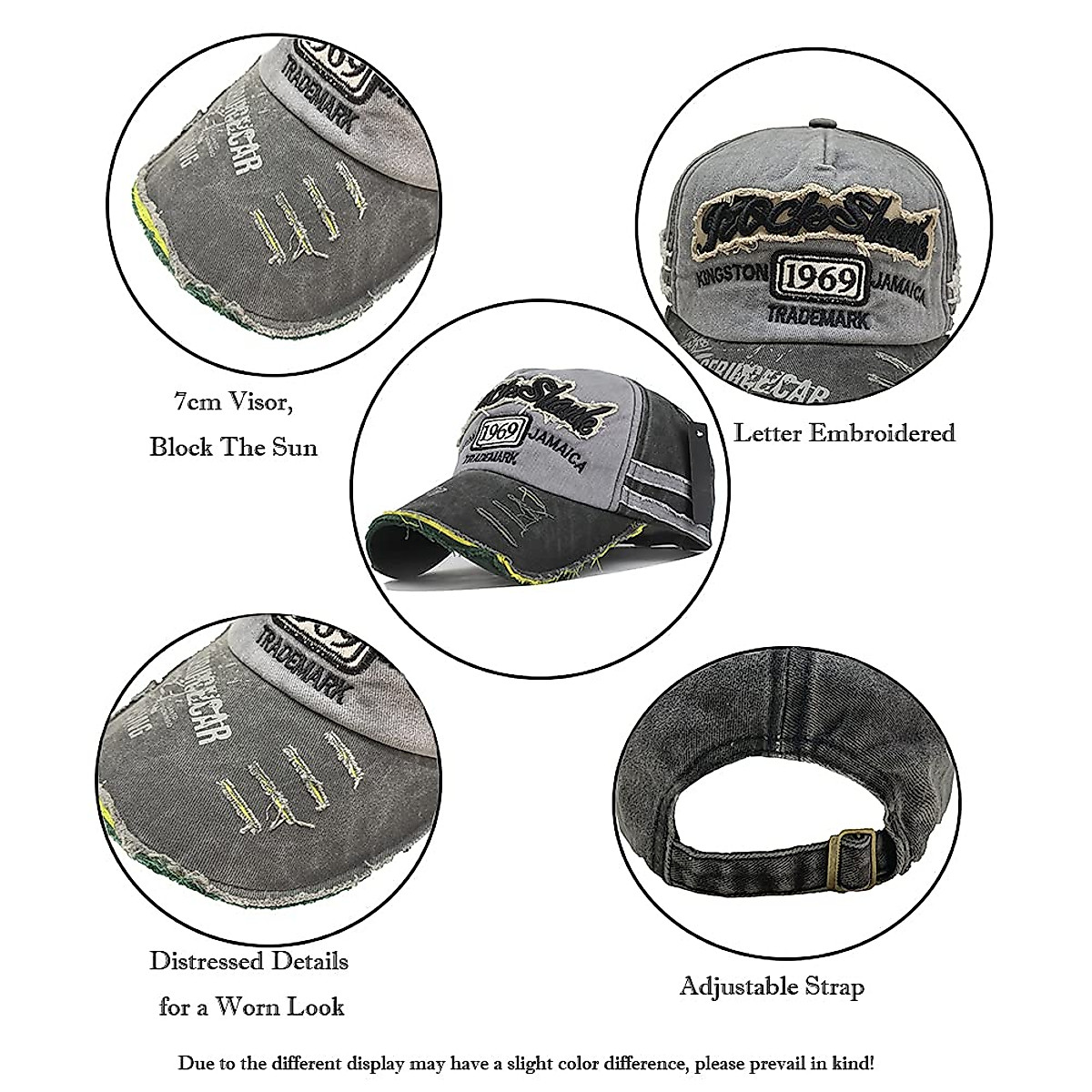 YULOONG Vintage Cotton Baseball Cap Denim Frayed Edge Sunhat Adjustable Unisex