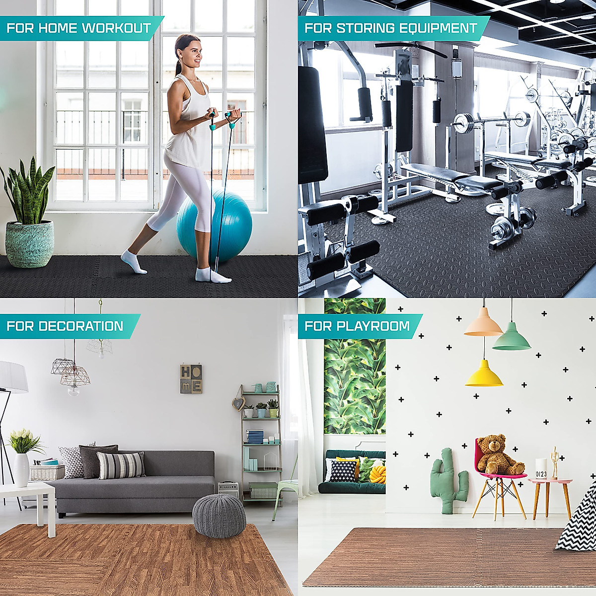 Yes4All Interlocking Exercise EVA Mat Floor Protector (120 Square Feet - Black - with Border) - ²XPAJZ (XPAJ)