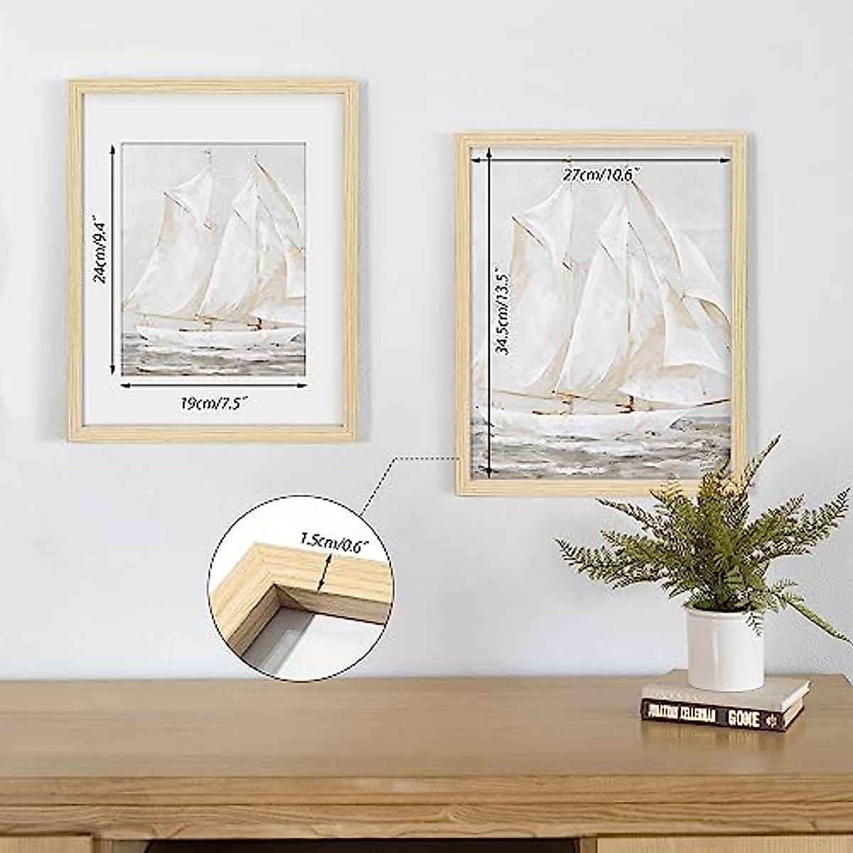 Afuly 11x14 Picture Frame 8x10 Picture with Mat 11 by 14 Frame without Mat Natural Wood Texture Wall Mounted Gallery Display Weddings Birthday Graduation Gifts for Family, Set of 2, Oak Beige