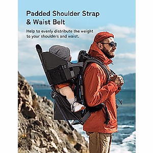 besrey Baby Backpack Carrier, Toddler Hiking Backpack with Safety 3-Height Seat, Adjustable Straps&Waist Belt, Foldable Frame Lightweight Large Capacity Child Carrier for Hiking Black