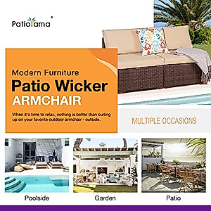 Patiorama 2-Piece Patio Armless Sofa Set, Outdoor Sectional Sofa, All-Weather Brown PE Wicker Rattan Conversation Sofa, Outdoor Loveseat, Patio Seating for Balcony Garden Pool (Beige Cushion)