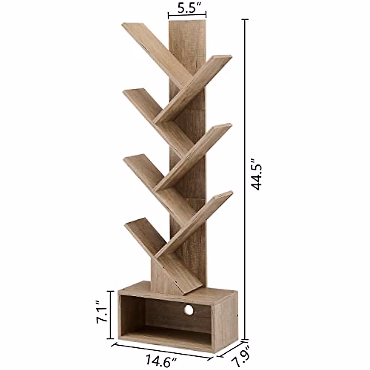 Hoctieon 6 Tier Tree Bookshelf, 6 Shelf Bookcase with Drawer, Modern Book Storage, Free Standing Tree Bookcase, Display Floor Standing Storage Shelf for Books, Utility Organizer Shelves