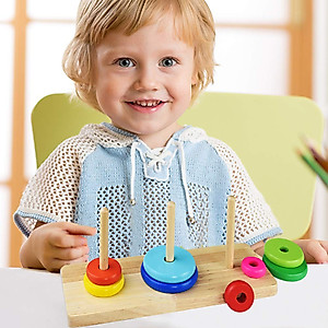 GYBBER&MUMU Wooden Towers of Hanoi (8 Rings) Rainbow Blocks Toy with Storage Box for Kids 3 Years and Up