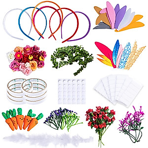 Klever Kits 6 Packs Easter Bunny Headbands Craft Kits Easter Rabbit Bunny Ears Flower Crown Headbands for Kids, Make Your Own Headband for Girls Easter Arts & Crafts Party Supplies, Easter Decorations