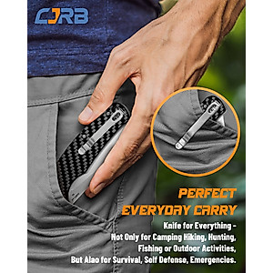 CJRB Crag Tactical Knife,Cleaver Pocket Folding Knife with Stonewash AR-RPM9 Steel Blade and Carbon Fiber Handle for Men Outdoor, Survival, Camping and EDC Black (J1904R)