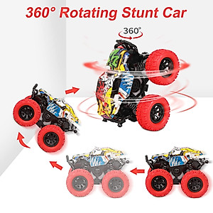 M SANMERSEN Car Toys for Toddlers 1-3, 2 Pack Monster Toys Truck 360° Rotating Stunt Cars - Push and Go Toy Cars Boys Girls Birthday Christmas Easter Gifts