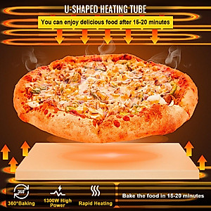 Electric Pizza Oven with Stone and Shelf - 14-inch Single Deck, 110V 1300W - Multipurpose Indoor Pizza Maker for Restaurant and Home Baked Pretzels - Stainless Steel