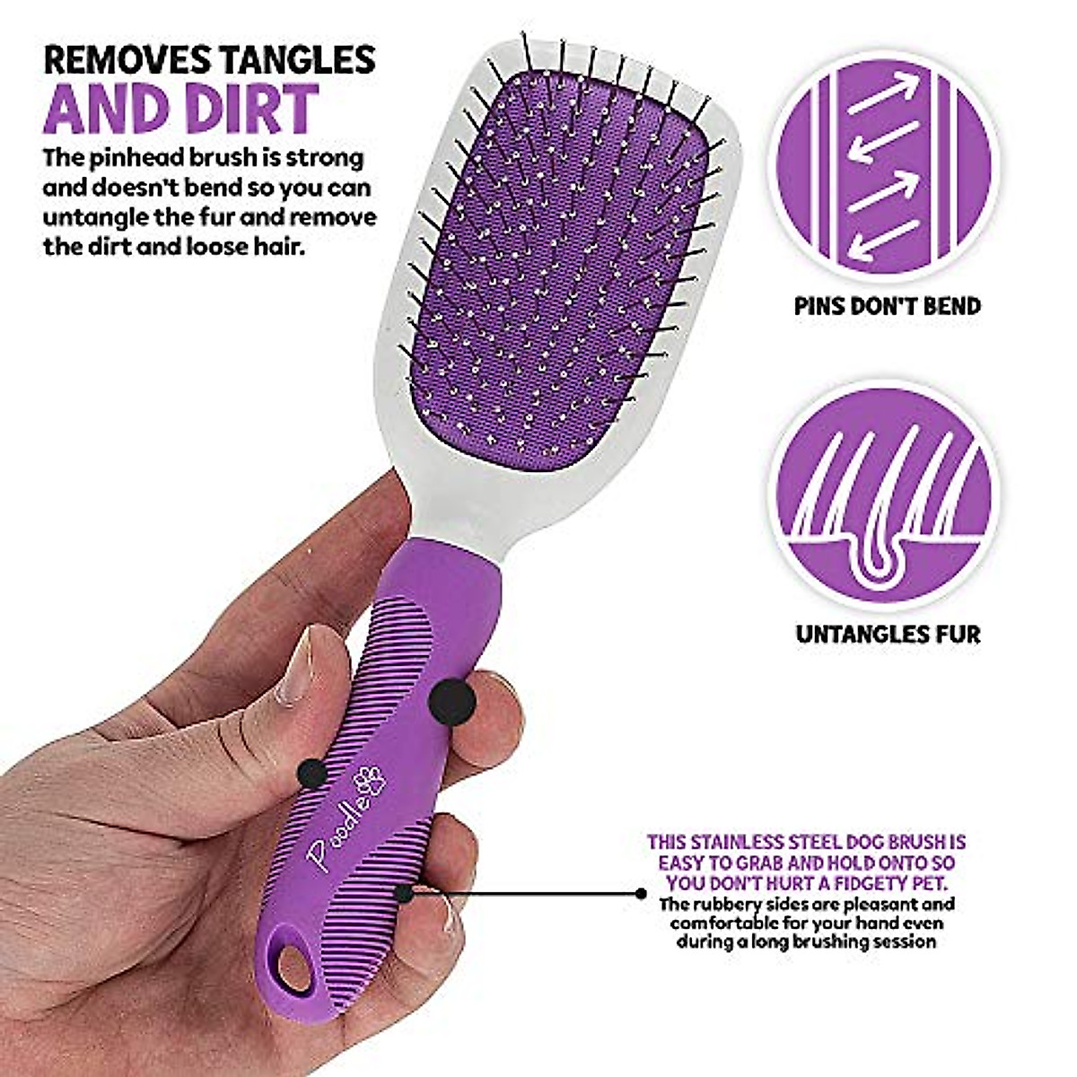 Stainless Steel Grooming Brush For Dogs - Ever Gentle Slicker Brush With Rubber Handle And Hook