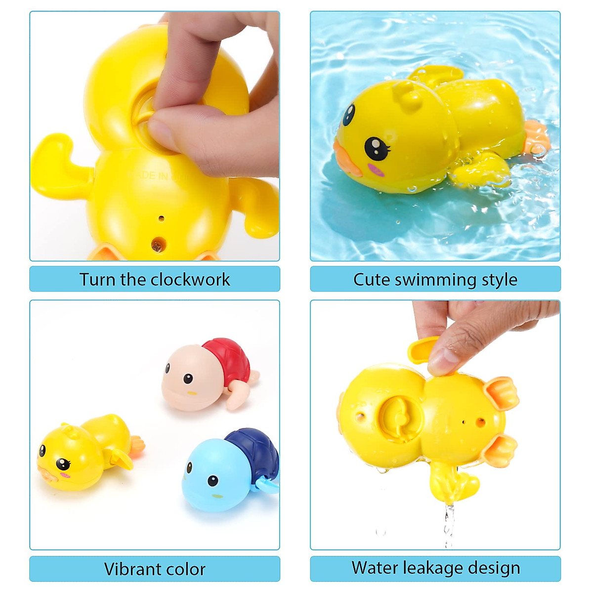 GRIKAI Bath Toys for Toddlers 1 2 3 4 Year Age Girl Boy Gift Mold Free, Baby Bathtub Wind Up Turtle for Infant 6,12,18 Month, Water Pool Swim Tub Toy Set 3-Pack (Turtle & Duck)