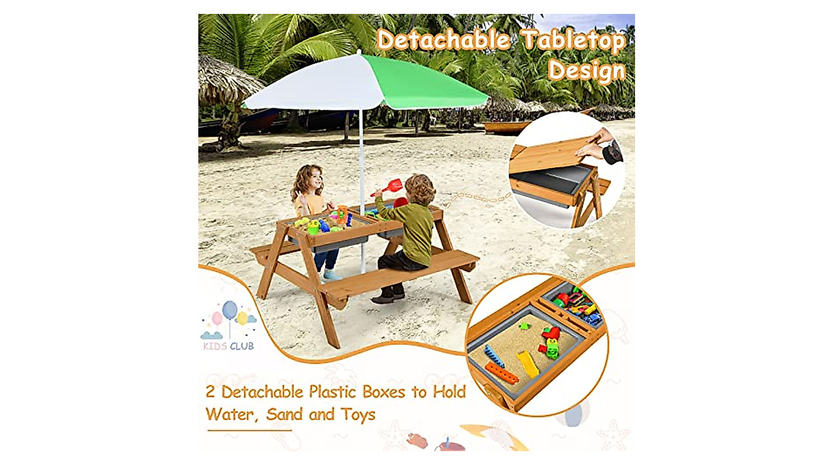 HONEY JOY Kids Picnic Table, 4 in 1 Cedar Wooden Sand & Water Table w ...