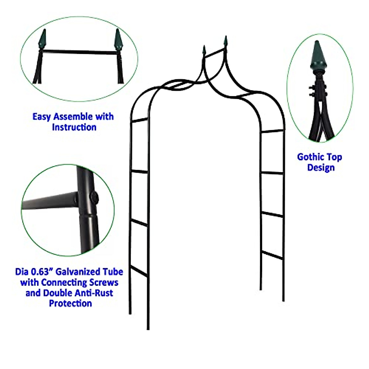 eLeGreen Metal Garden Arbor 4.6 Ft Wide x 8.4 Ft High x 1.2 Ft Depth Gothic Galvanized Metal Garden Arch Climbing Plants Support Outdoor Arch Wedding Arch Party Decoration