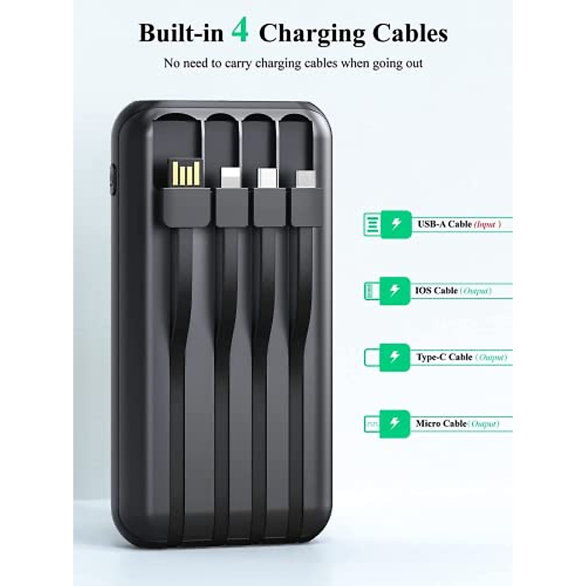 Power-Bank-Solar-Portable-Charger - 40000mAh Power Bank Large Capacity Built in 3 Output and 1 Input Cables and Flashlight 5V3.1A Quick Charge Compatible with All Smart Phones and USB Devices(Black)