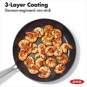 OXO Good Grips Pro 10 Piece Cookware Pots and Pans Set, 3-Layered German Engineered Nonstick Coating, Stainless Steel Handle, Dishwasher Safe, Oven Safe, Black