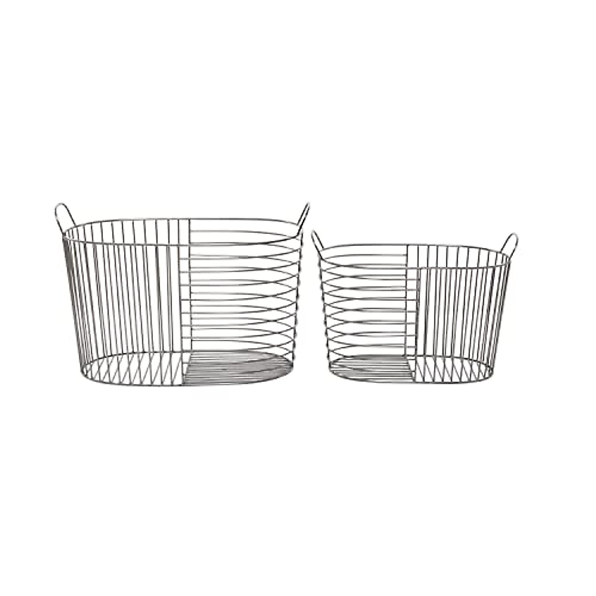 CosmoLiving by Cosmopolitan Metal Round Storage Basket with Handles, Set of 2 21", 17"W, Dark Gray