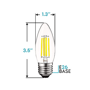 Luxrite 5W Vintage E26 Candelabra LED Bulb 60W Equivalent, 550 Lumens, 5000K Bright White Dimmable, Medium Base Candelabra Bulb, Torpedo Tip Clear Glass, Edison Filament Light Bulb, UL Listed (6 Pack)