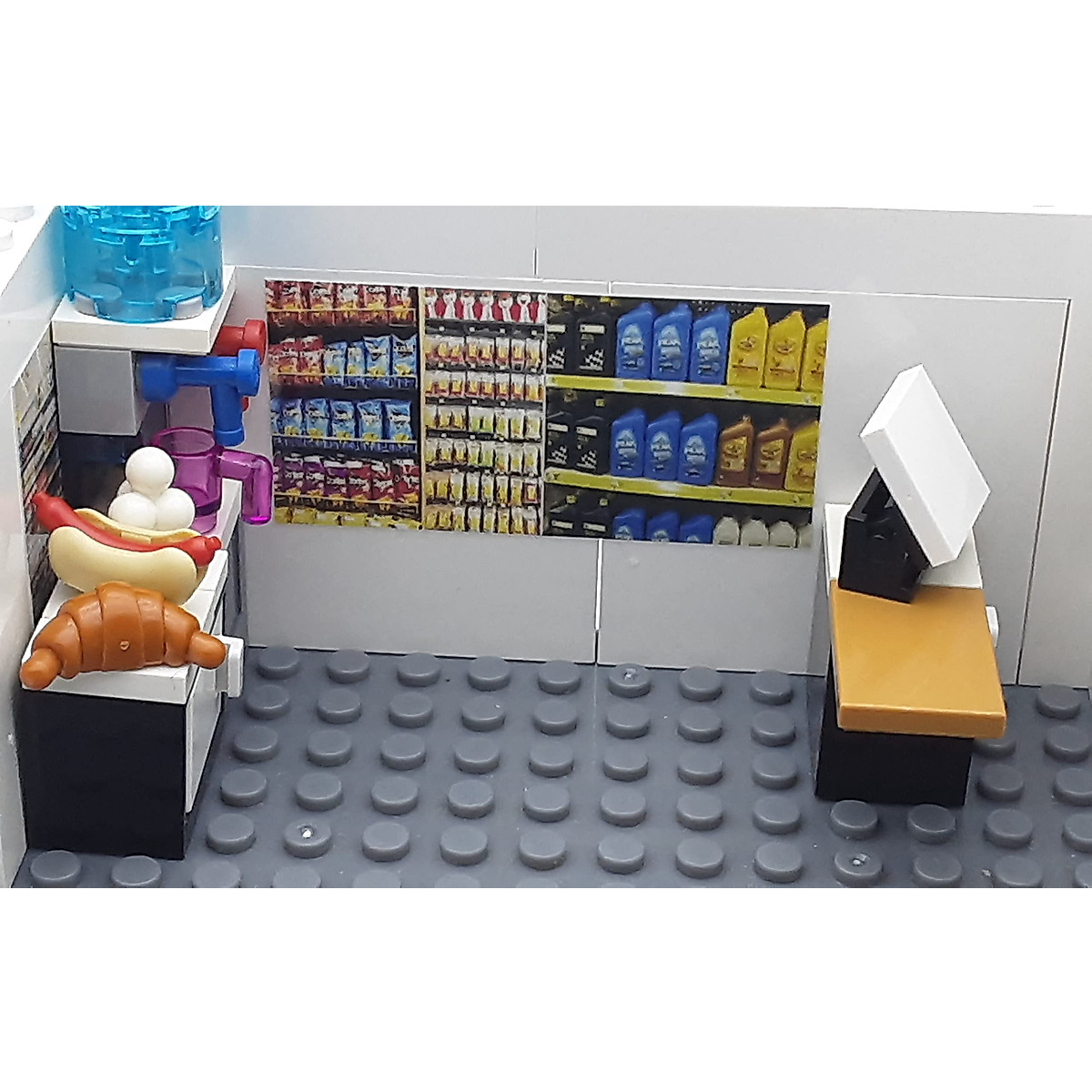 Building Bricks Toys City Town Village MOC Gas Station with Convenience Store 4 Fuel Gas Pumps Compatible with All Brands
