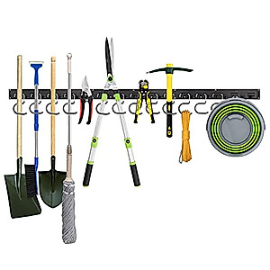 Housolution Adjustable Tool Storage System 48 Inch, 3 Rail Guide 12 Hooks Wall Holder for Tools, Garage Storage, Garden Tool Organizer, Tool Storage for Warehouse, Basement, Workshop - Black