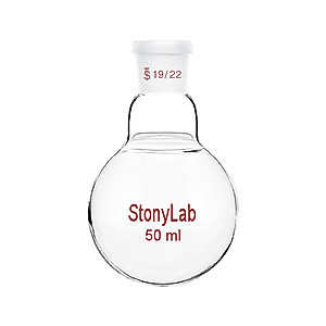 StonyLab Glass 50mL Heavy Wall Single Neck 1 Neck Round Bottom Flask RBF, with 19/22 Standard Taper Outer Joint - 50mL