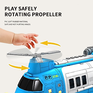 Airplane Toys with Music and Light Police Theme Transport Cargo Airplane Toy Play Set with 12 Road Sign Toy and 12 Alloy Vehicle Car Toy for 3 4 5 6 7 Year Old Boys and Girls Best Birthday Gift (Blue)