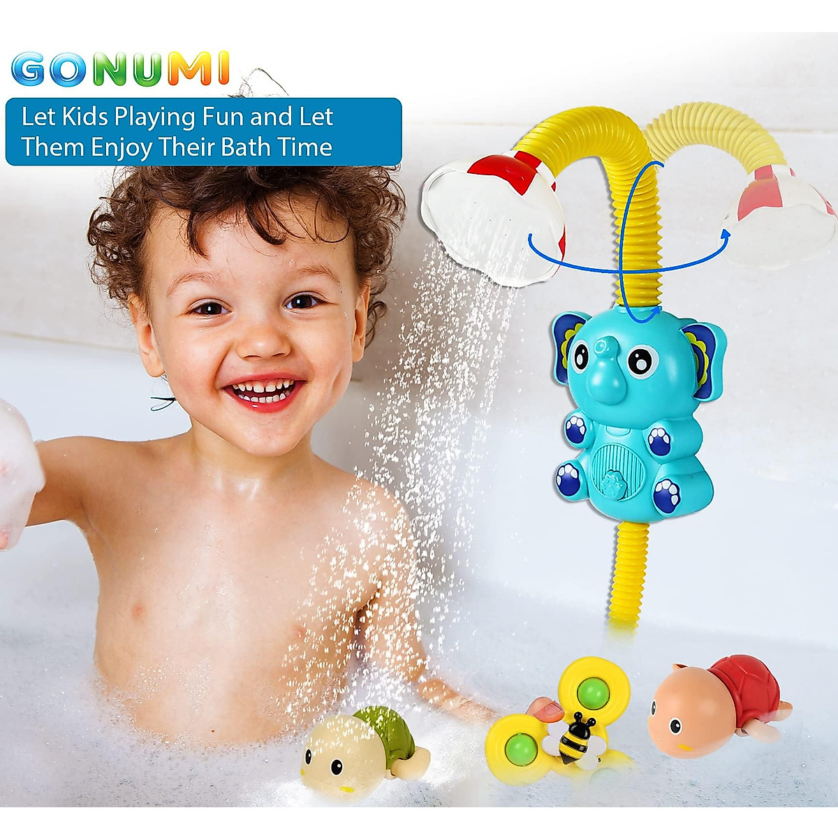 Gonumi Baby Bath Bathtub Toy with Shower Head Suction Cup Spinner Swimming Turtle, Toys Gifts for 6 to 12 Months, Toddlers 1-3, Kids Age 2-4,4-8, Water Gift Boys Girls New Born