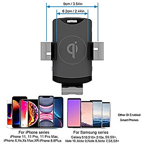 10W Wireless Car Charger Phone Mount, Arteck Universal Car Mount Phone Holder Fast Charging Compatible with iPhone 14 14Pro 13 13Pro 13 Mini 12 11, Samsung Galaxy S Series/Note, Other Smartphone