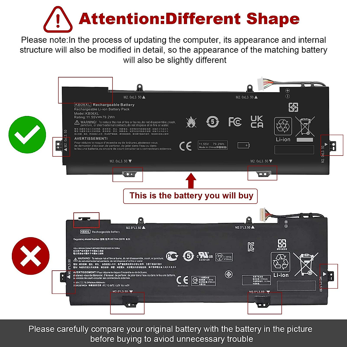 KB06XL KBO6XL Laptop Battery for HP Spectre X360 15 15-Bl012DX 15-BL112DX 15-BL062NR 15-BL075NR 15-BL0XX 15-BL1XX 15-BL002XX 15T-BL000 15T-BL100, HSTNN-DB7R TPN-Q179 902499-856 902499-855 902401-2C1