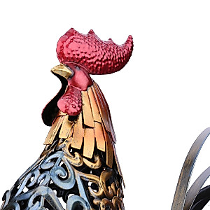 Kavolet Metal Rooster Garden Statue, Rooster Sculpture Decor, Iron Chicken Carved Sculpture Lawn Ornament, for Patio, Backyard, Kitchen, Home Decoration