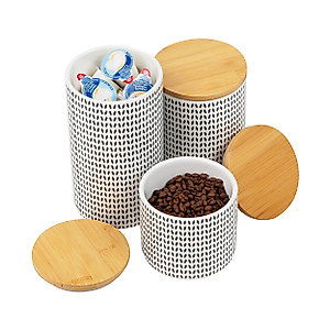 Mind Reader Small, Medium, Large Ceramic Lids, 3 pc Round Canister Sets, Food Storage Jar Container, White/black, One Size