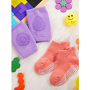 Syhood 10 Pairs Baby Crawling Anti-Slip Knee Pads and Anti-Slip Baby Socks Set Unisex Toddler Knee Protectors Non Slip Ankle Socks (Multicoloured)