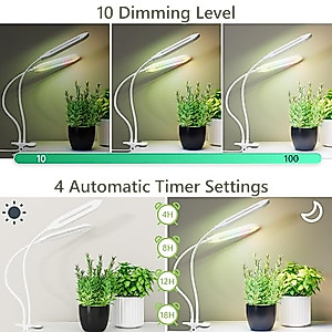 Diivoo Grow Light for Indoor Plants, Full Spectrum Dual Head Grow Lamp with Clips, 10 Level Dimmable Brightness & 4 Automatic Timer, LED Plant Lights with 360 Spin Gooseneck for Potted Flowers, Plant