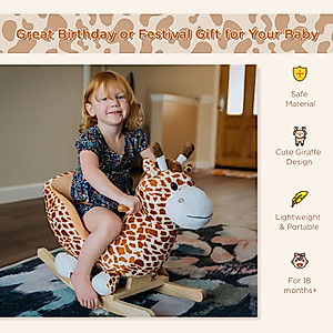 Qaba Kids Plush Ride-On Rocking Horse Toy Giraffe Style with Song for 18-36 Months, Brown
