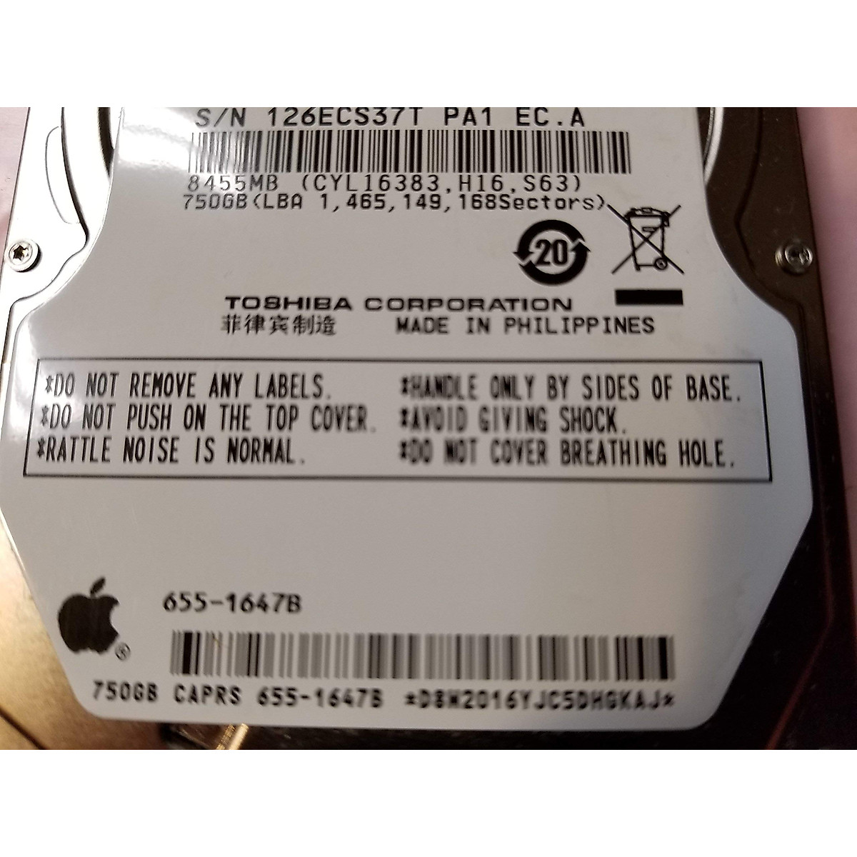 MK7559GSXF, C0/GQ108B, HDD2J60 P TN01 T, Toshiba 750GB SATA 2.5 Hard Drive (Certified Refurbished)