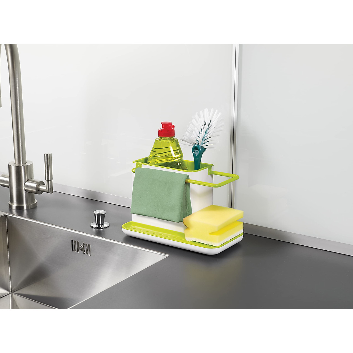 Joseph Joseph 85021 Sink Caddy Kitchen Sink Organizer Sponge Holder Dishwasher-Safe, Regular, Green