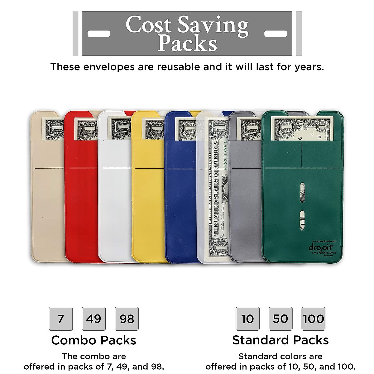 UBICON 7 Combo Reuseable Dropit Safe Envelope for Depositing of Currency and Money, Size 7, Combo
