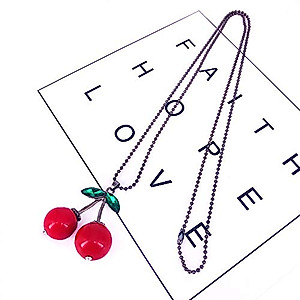 QTMY Cute Cherry Pendant Long Necklace Jewelry for Teen Girls Women