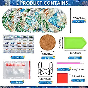 LSHUOYAN 8 Pcs Sea Creature Diamond Painting Coaster Set, DIY Acrylic Coaster with Stand, Diamond Painting Kits, Art Craft Supplies for Beginners, Adults and Children