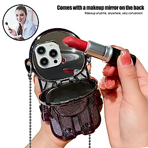 for iPhone 14 Pro Max Case with Kickstand Mirror Lanyard Shoulder Strap Cute 3D Astronaut Lens Camera Protection Girls Women Hidden Stand TPU Clear Cover Protector for iPhone 14 Pro Max (14 Pro Max)