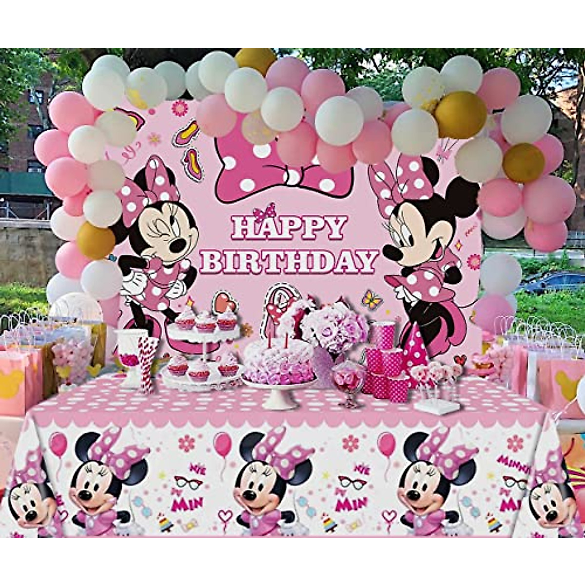 Pink Mouse Backdrop Bowknot Girls Birthday Party Decorations Cartoon Mouse 7x5ft Birthday Party Photography Background Baby Shower Decoration Photo Booth Studio Prop