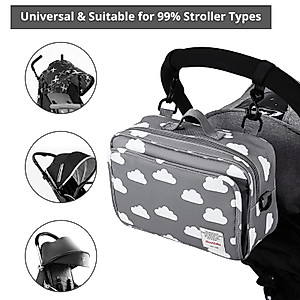 Small Diaper Bag, Stroller Organizer Bags for Baby with Insulated Pocket, Stroller Hooks and Adjustable Strap,Universal Mini Diaper Tote Bags Fit All Strollers, Gray