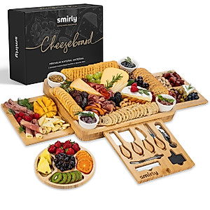 SMIRLY Charcuterie Boards, Extra Large Charcuterie Board Set - Bamboo Cheese Board and Knife Set - House Warming Gifts New Home, Wedding Gifts for Couples, Unique Bridal Shower Gift for Her