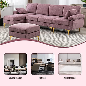 Sudwesto Modular Sectional Sofa, U Shape Chenille Upholstered Sofa Couch with Ottoman, 4 Seat Reversible Couch with Chaise Lounges, Convertible Sofa Set for Living Room (Purple)
