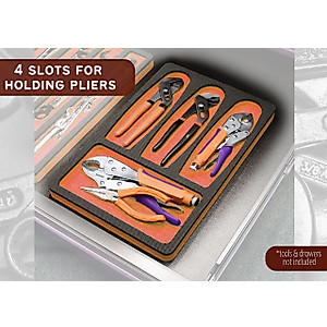 Polar Whale Tool Drawer Organizer Pliers Holder Insert Orange and Black Durable Foam Tray 15 x 10 Inches 4 Pockets Holds 3 Pliers Up To 9 Inches Long Fits Craftsman Husky Kobalt Milwaukee Many Others
