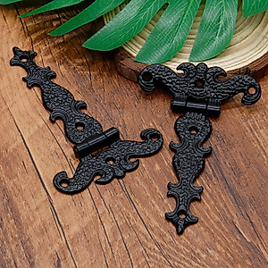 Cionyce 4Pcs Tee-Strap Hinges Heavy Duty Hinges Hardware Antique Black Decorative Hinges for Barn Door,Gate with Screws (4.33" *2.75")