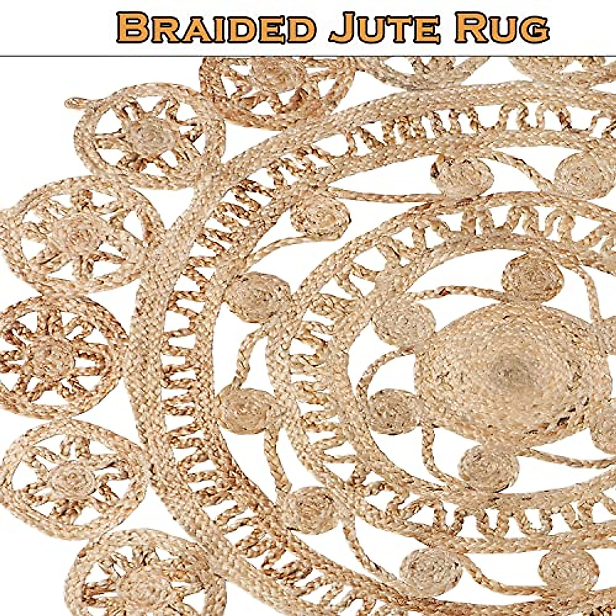 Sejal's Designs Floral Jute Rug 3 ft Handmade Floral Jute Round Rug for Stylish Choice for Any Home Living Room, Area Rugs Carpets, Door Mat Front Door Rug Rustic Rug, Low Pile Jute Rug(36INCH)