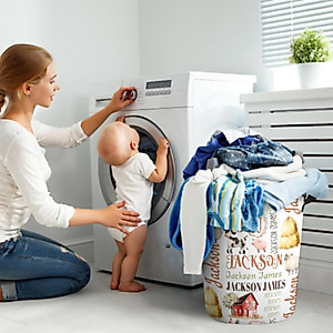 Custom Laundry Baskets,Personalized Farm Animals Clothes Basket Storage Basket Gifts,Customize Baby Name Laundry Hamper For Kids Boys Girls Adults,Collapsible Clothes Storage Organizer