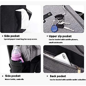 Mummy Diaper Bag Backpack Multi-Function Waterproof Travel Nappy Bags for Baby Care, Large Capacity, Stylish and Durable, USB Charging Port for Bottle Warmer, Black-Grey