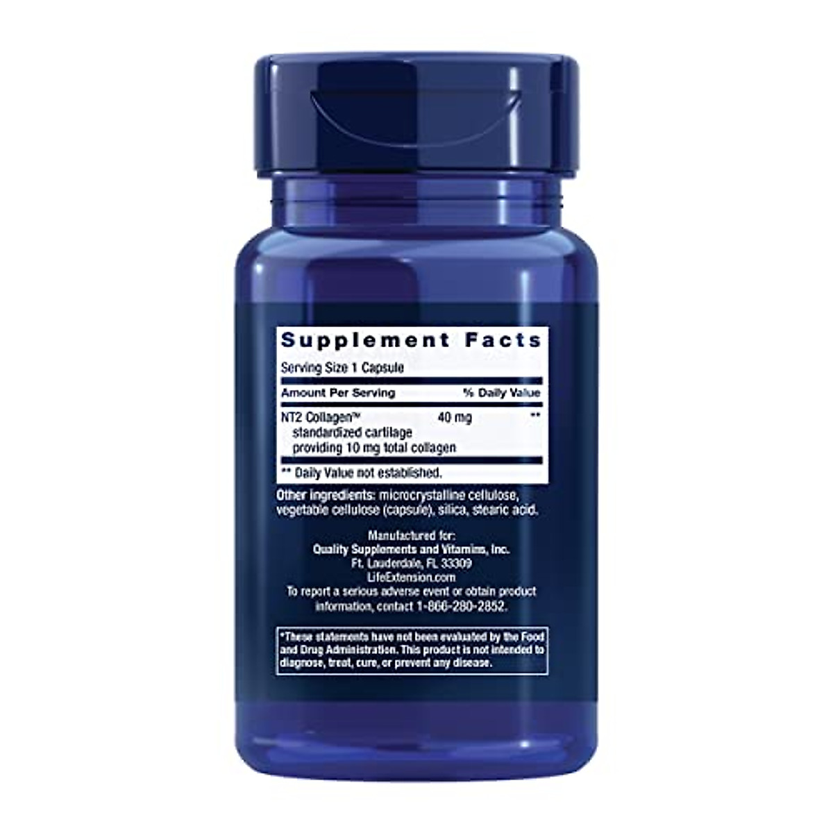 Life Extension NT2 Collagen - Undenatured Type II Collagen Supplement to Support Joint Mobility – Type 2 Collagen for Joints Cartilage Health - Non-GMO, Gluten-Free, Once-Daily - 60 Small Capsules