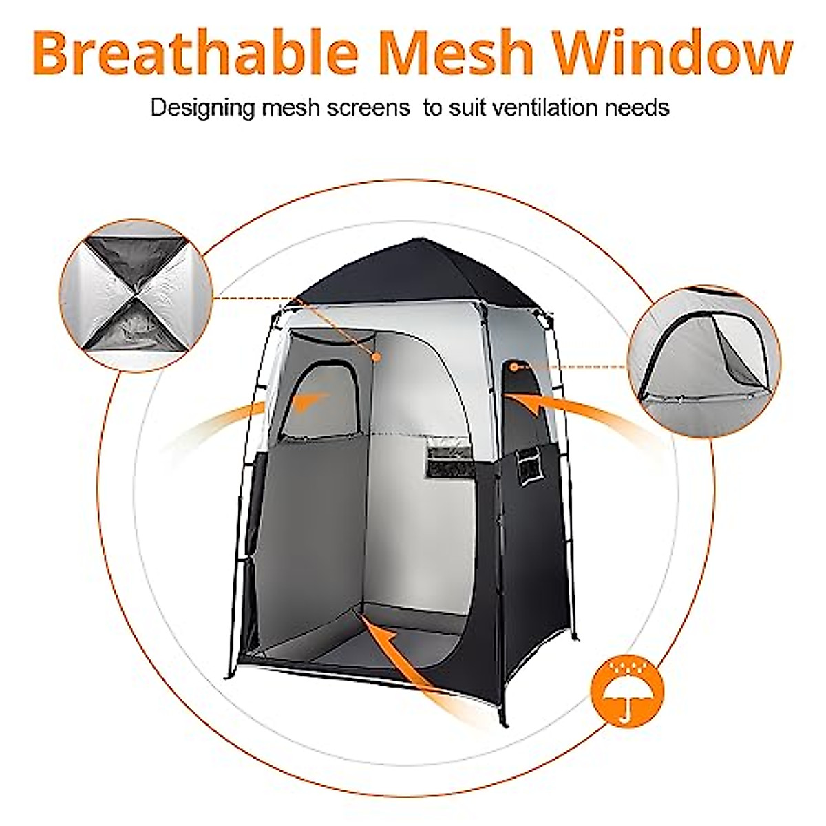 VINGLI 6.8FT Shower Tent, Large Instant Pop Up Shelter with Mesh Floor & Carrying Bag, Privacy Changing Room Tent for Toilet, Camping, Dressing, Lightweight & Sturdy, Easy Set Up (Black)