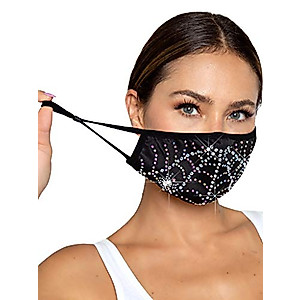 Leg Avenue Women's Fashionable Spider Web Rhinestone Face Mask, Spiderweb, 1 Count Pack of US