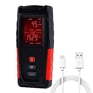 Digital EMF Tester Electric and Magnetic Field Radiation Detector Temperature Measure with Color-Screen Display and Rechargeable Battery Handheld Tool